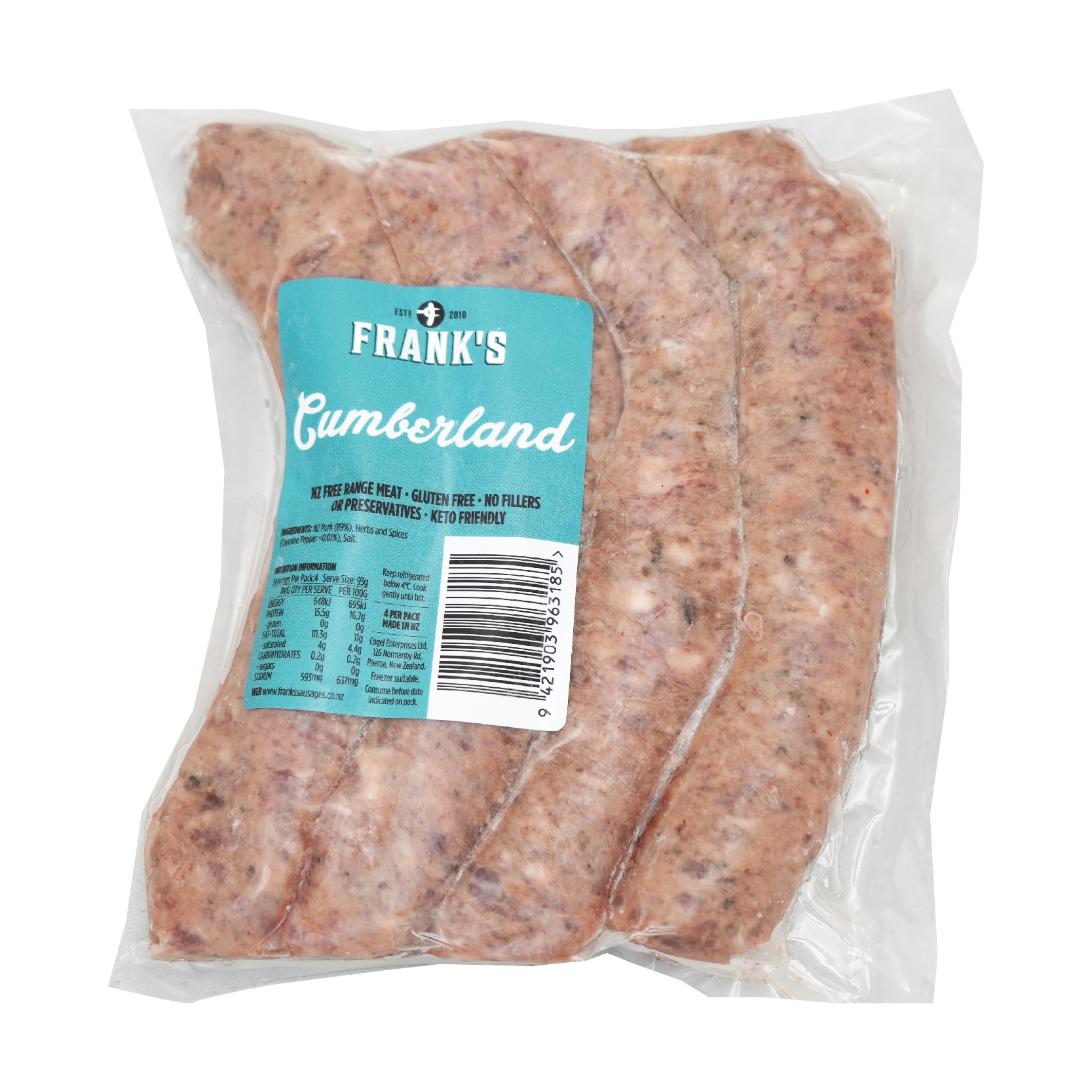 Frozen Frank's GF Pork Cumberland Sausage (4pcs) 360g - New Zealand ...