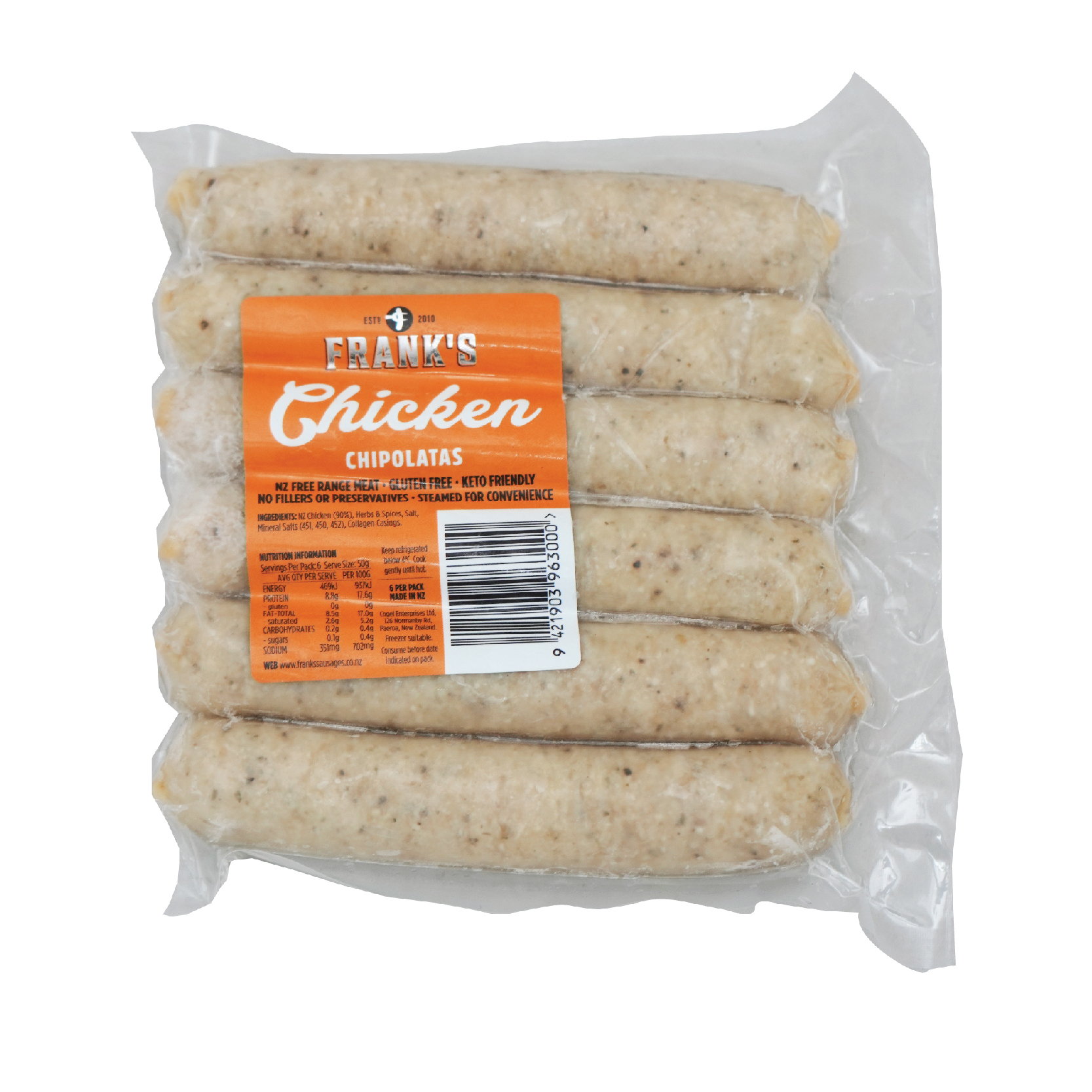 Frozen Frank's GF Chicken Chipolatas (6pcs) 300g - New Zealand* - South ...